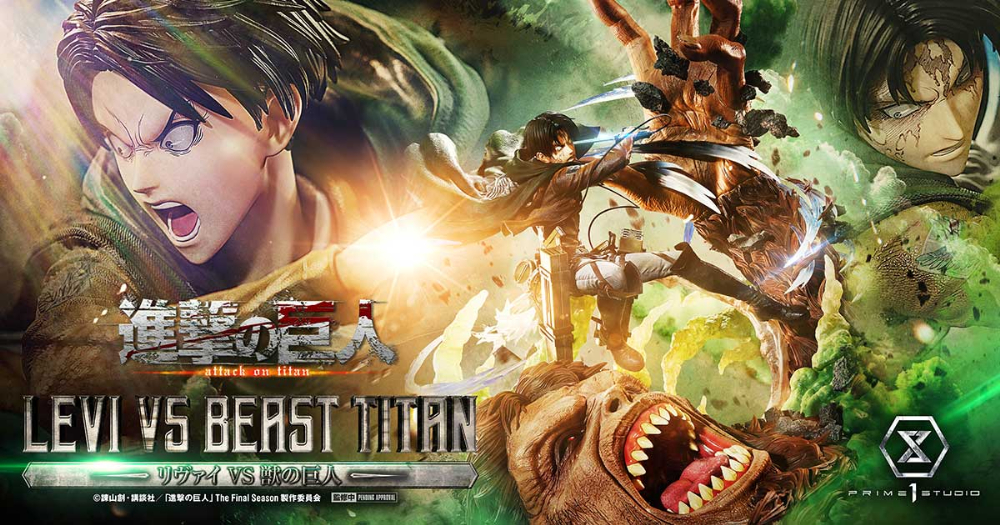 "Attack on Titan" Levi vs. the Beast Titan recreated in a huge diorama ...